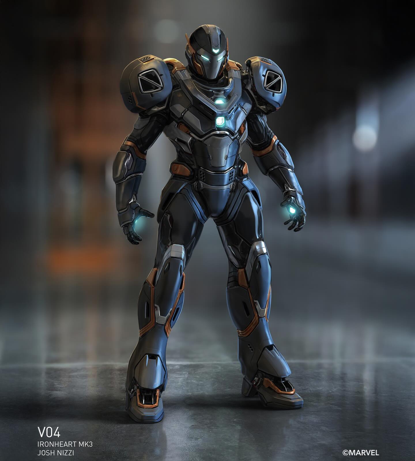 This early take on the Ironheart MK3 suit (the sleek, dark armor ...